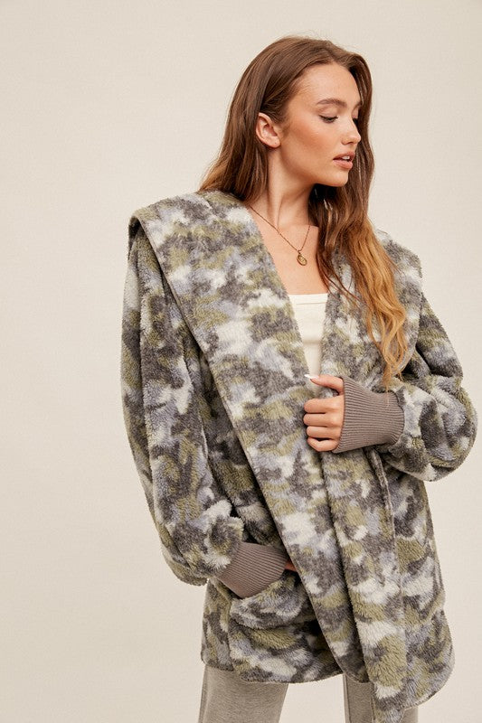 CAMO PRINT FUR OPEN JACKET - ASSORTED COLORS – Peace Love Fashion