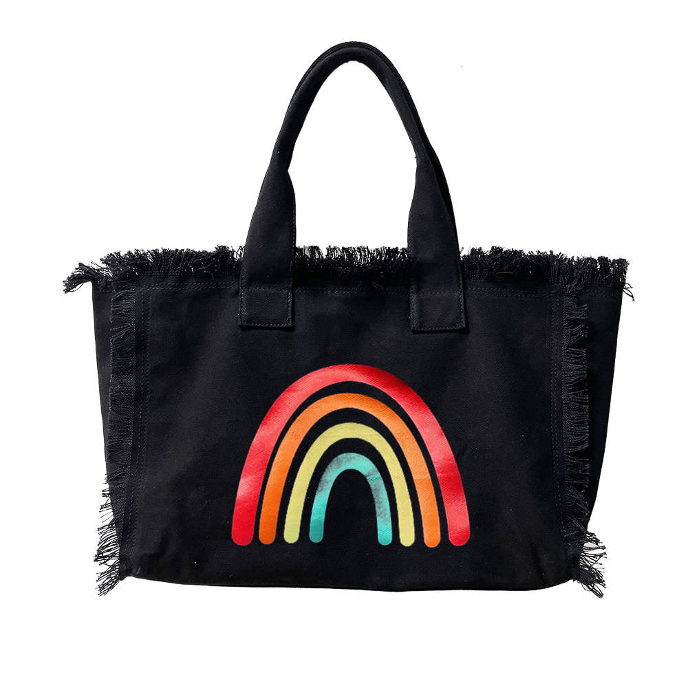 🌈 Rainbow Canvas Fringe Tote - Black – Peace Love Fashion